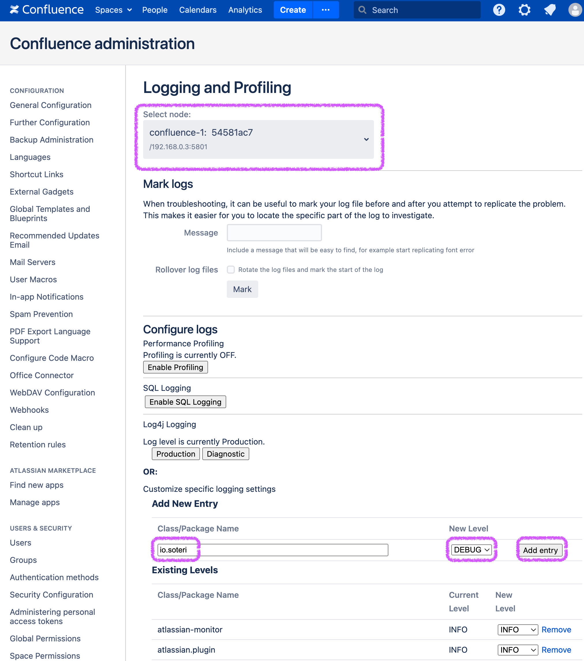 Enabling debug logging