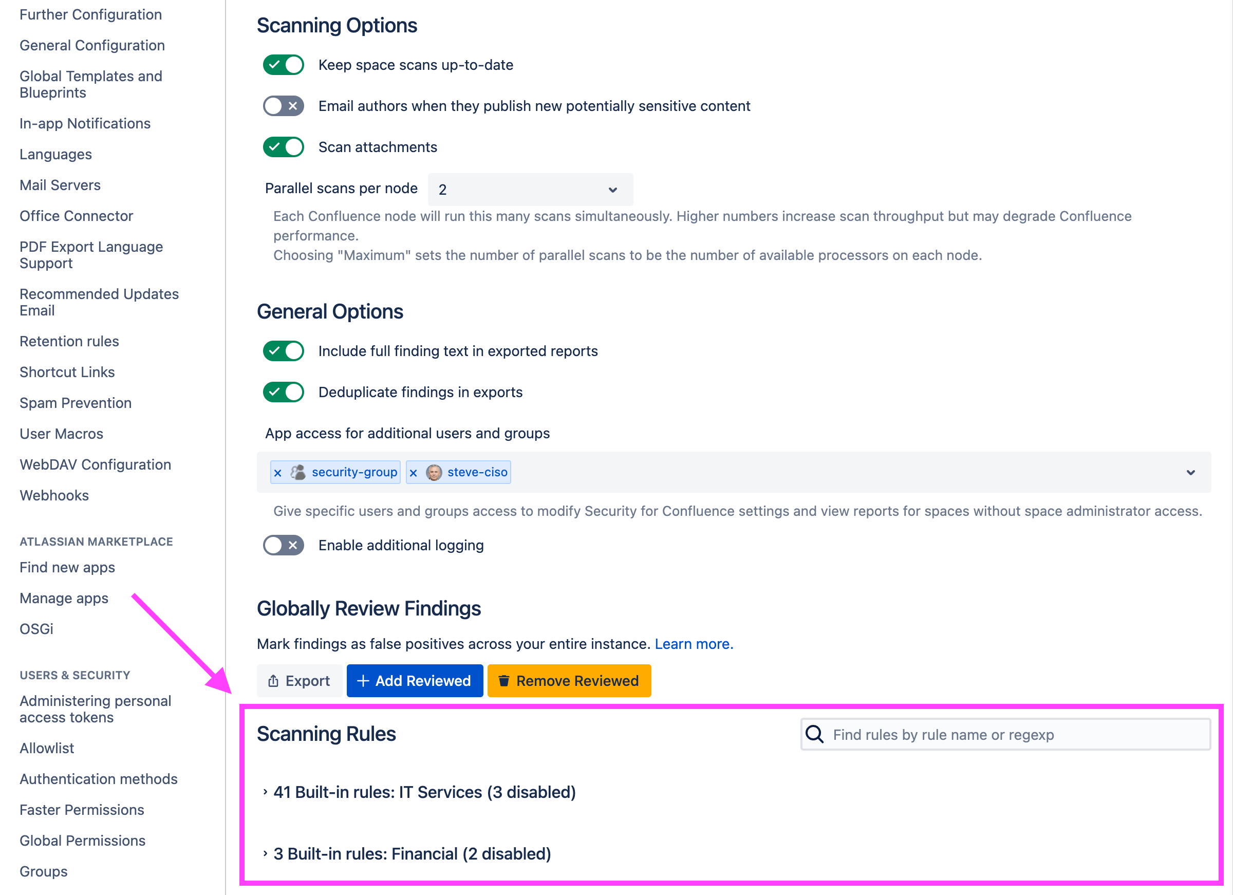 Enabling and Disabling Scanning Rules
